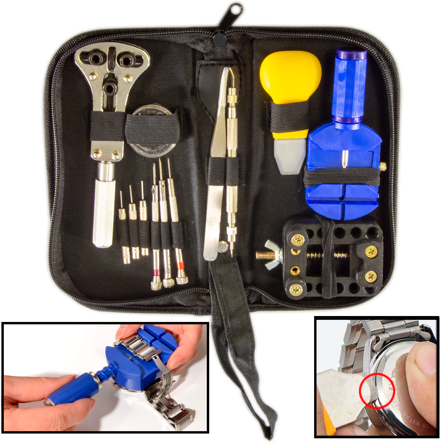 13-Piece Watch Repair Tool Kit with Pouch, Replace Batteries, Change B ...