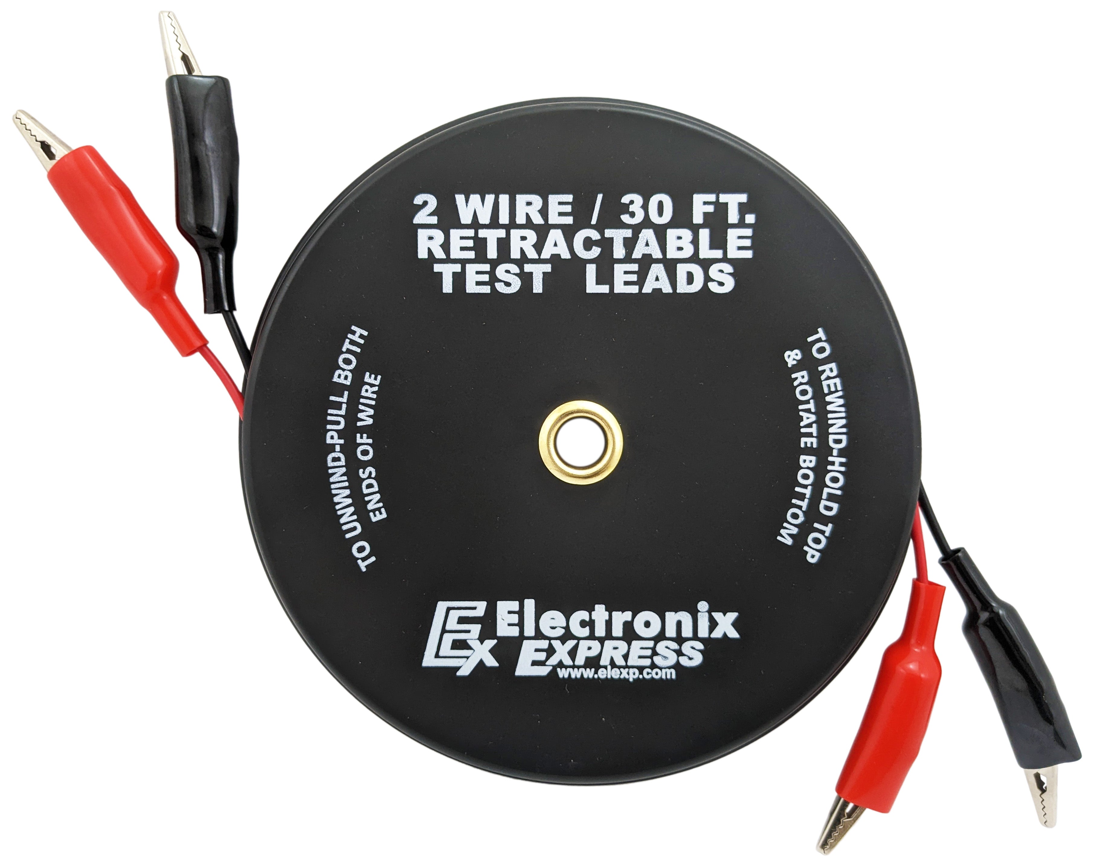 2 Wire 30 Foot Retractable Test Leads, Red and Black 18 Gauge Wire wit ...