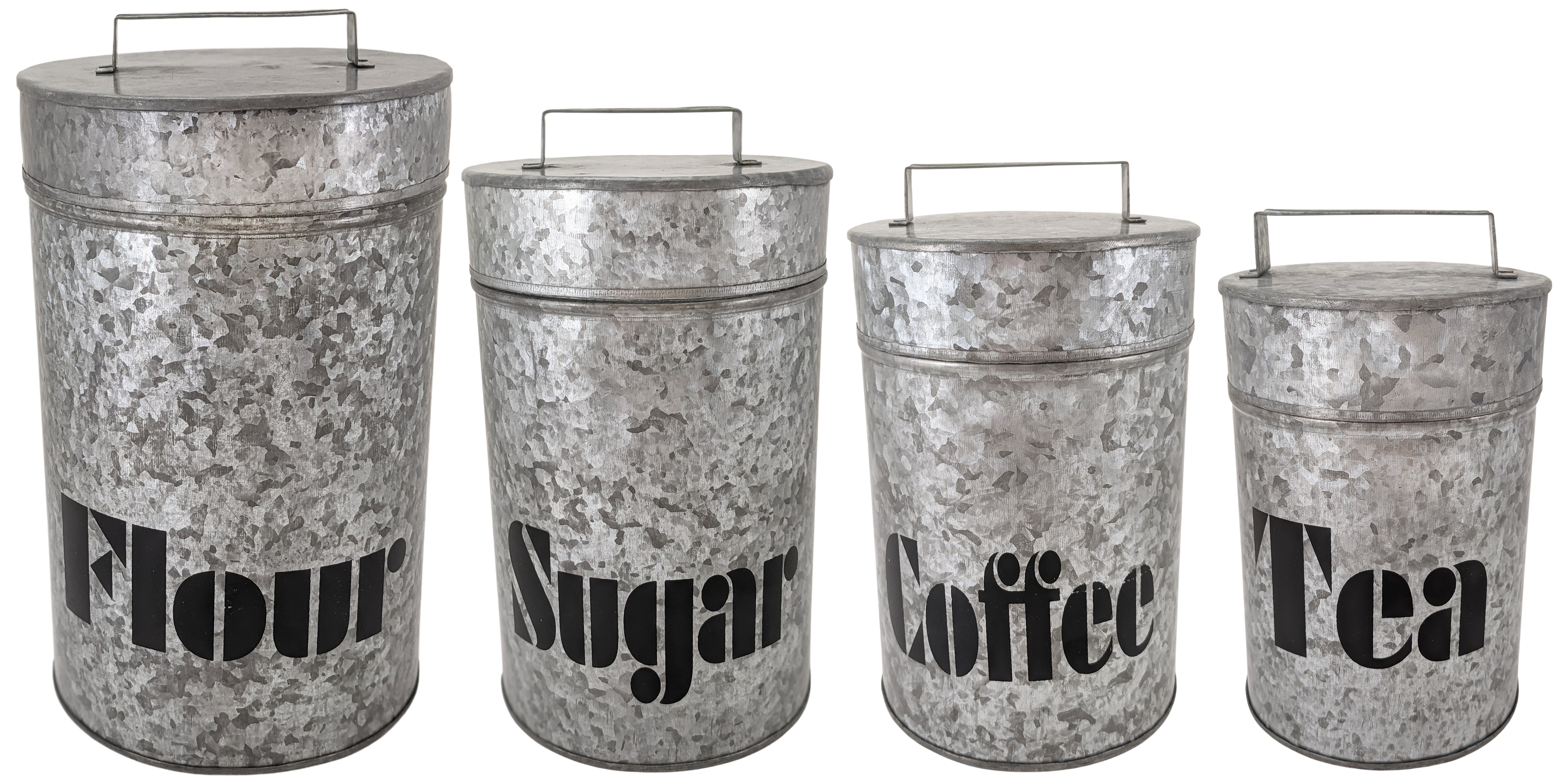 Set of 4 Galvanized Metal Kitchen Storage Canisters with Lids - Includ ...