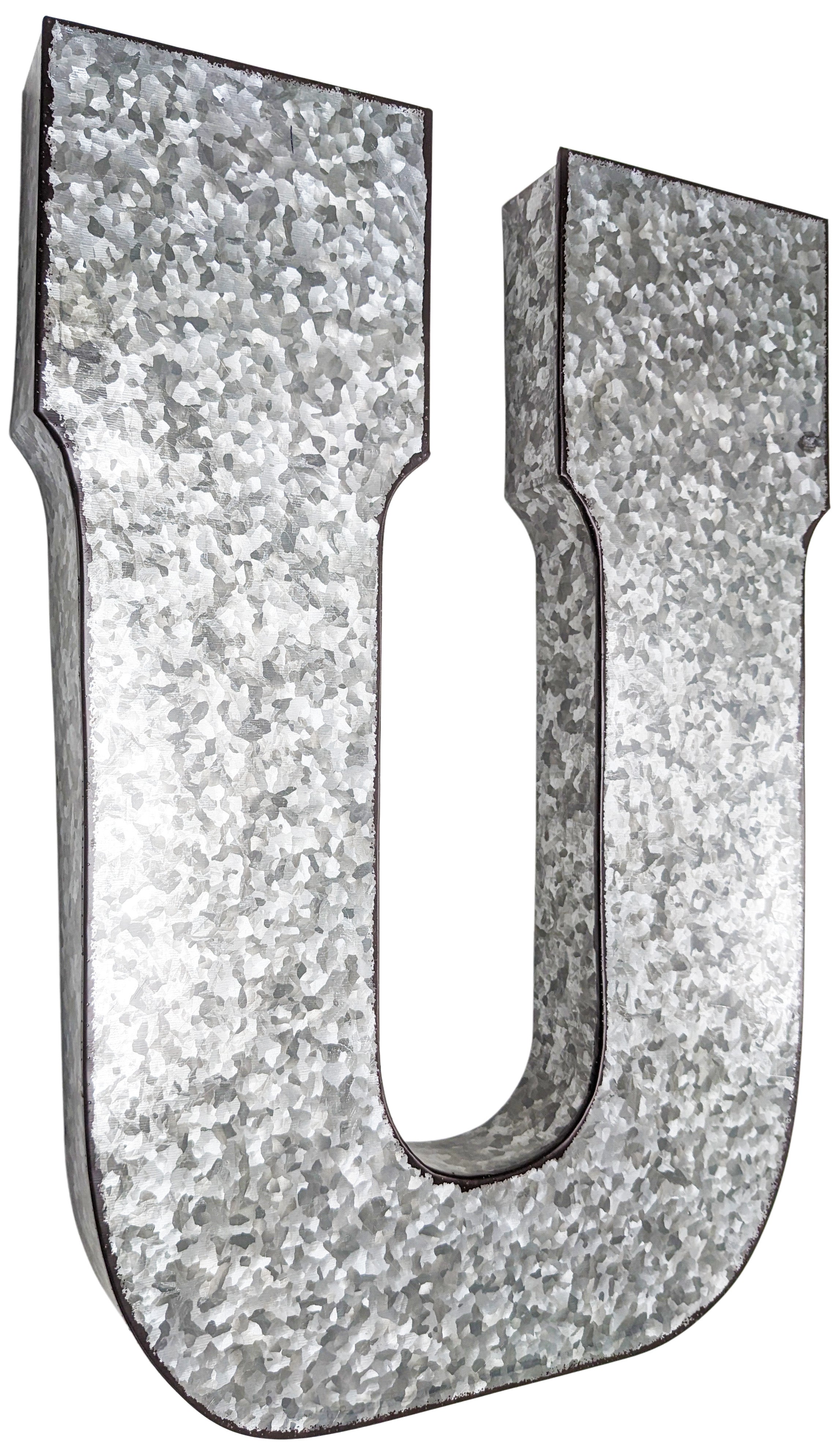 Huge 20" Metal Letter U Wall Décor, Silver with Rusted Edges, Galvaniz ...