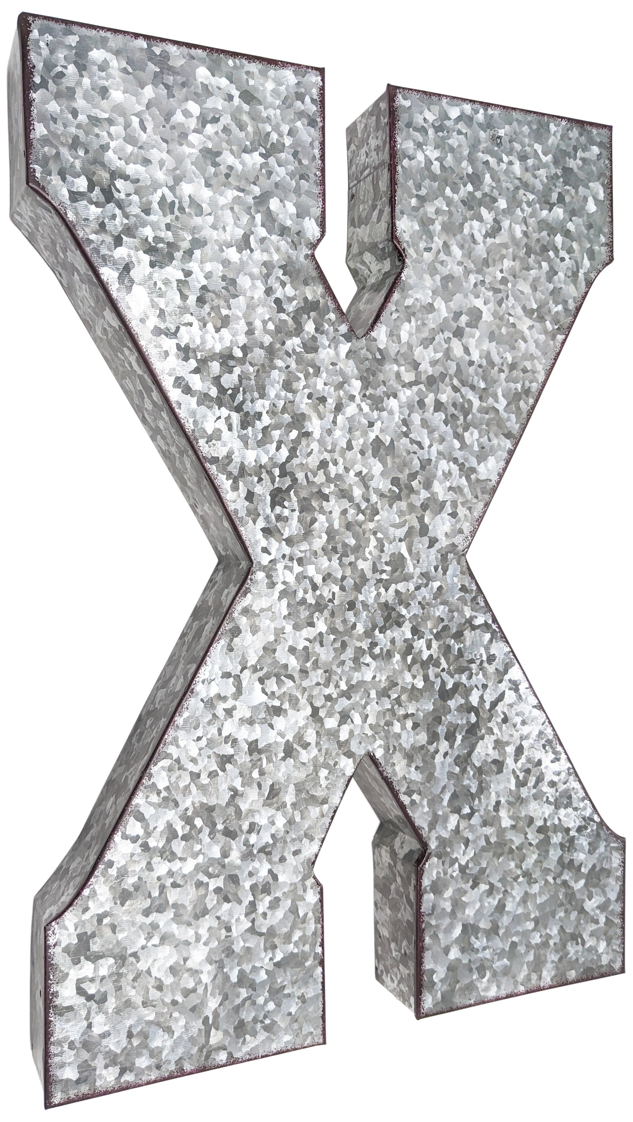 Huge 20" Metal Letter X Wall Décor, Silver with Rusted Edges, Galvaniz ...
