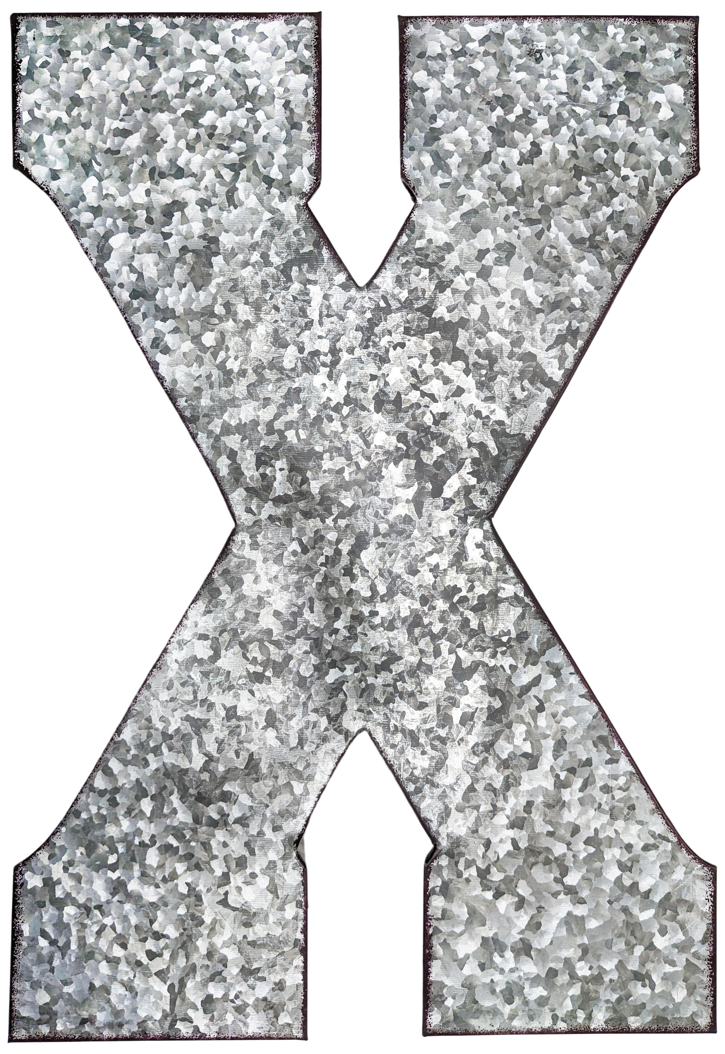 20" Metal Letter X Wall Décor, Silver with Rusted Edges, Galvanized Wa ...