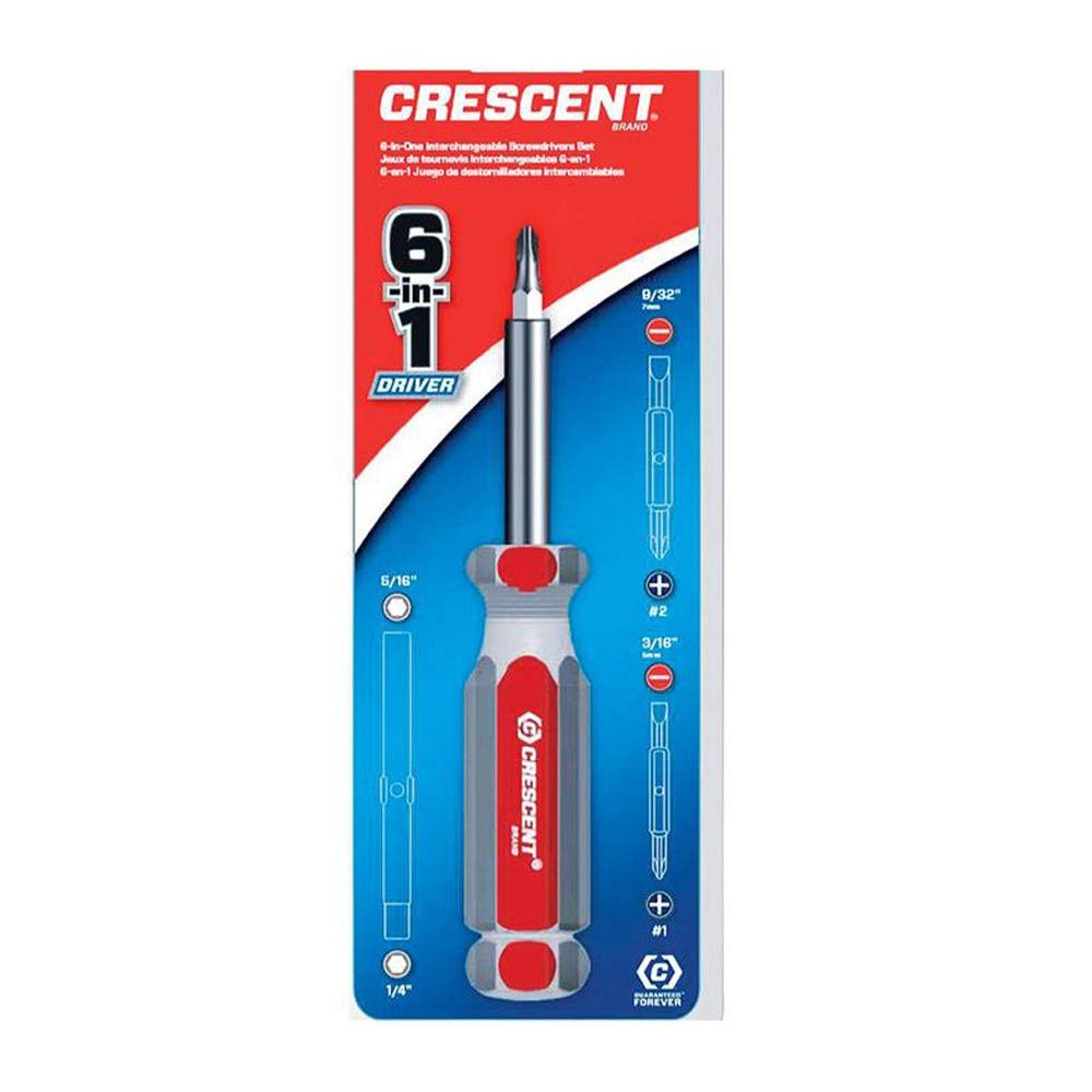 Crescent CS61N 6-in-1 Interchangeable Bit Screwdriver, Red Handle ...