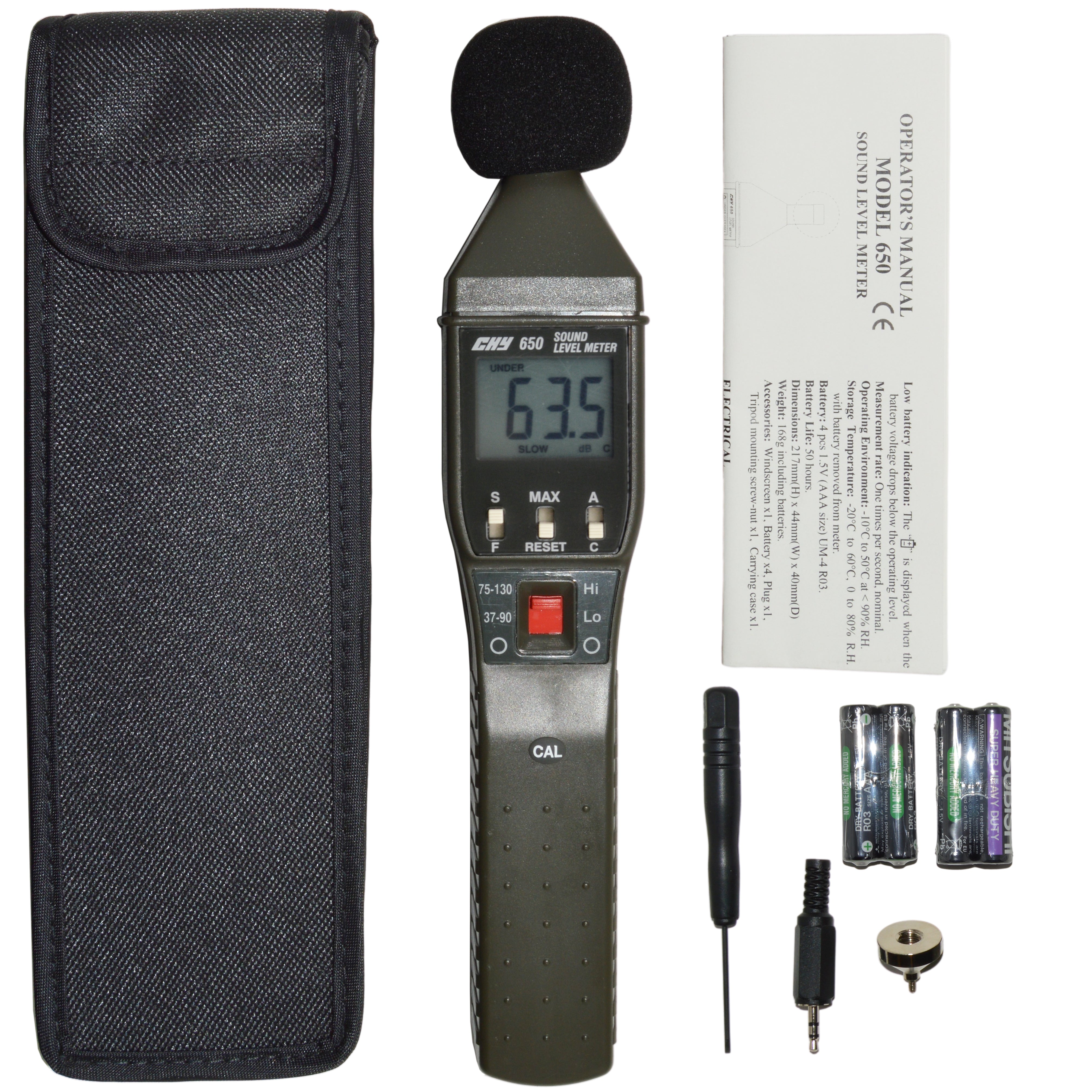 Handheld Sound Level Meter, 3½ Digit, A and C Frequency Weighting of t ...